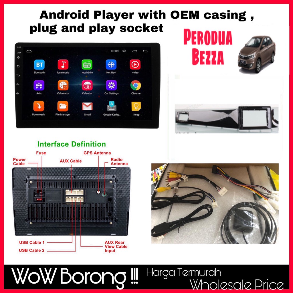 ANDROID PLAYER WITH PERODUA BEZZA PLAYER CASING , PLUG AND PLAY SOCKET ...