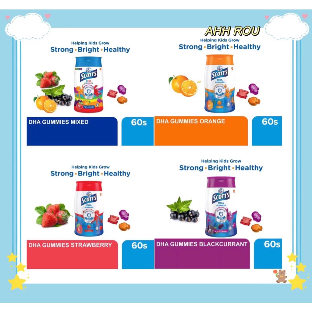 Scott's DHA Chewable Gummies 60's (Mixed/Orange/Strawberry/Blackcurrant ...