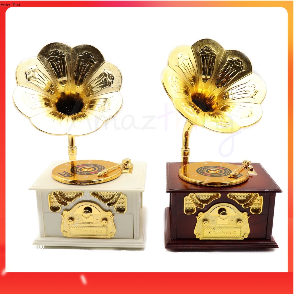 Amazthing Gramophone Shaped Music Box/Kotak Musik(White, Brown ...