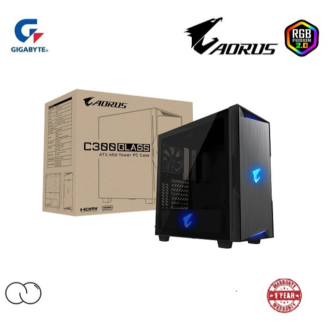 GIGABYTE AORUS C300 GLASS Mid Tower ATX Casing / Tempered Glass Side ...