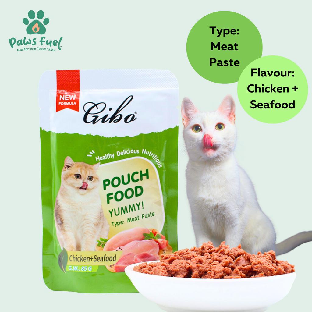 Gibo Cat Pouch Food - Chicken + Seafood [Meat Paste] Cat Wet Food Cat ...