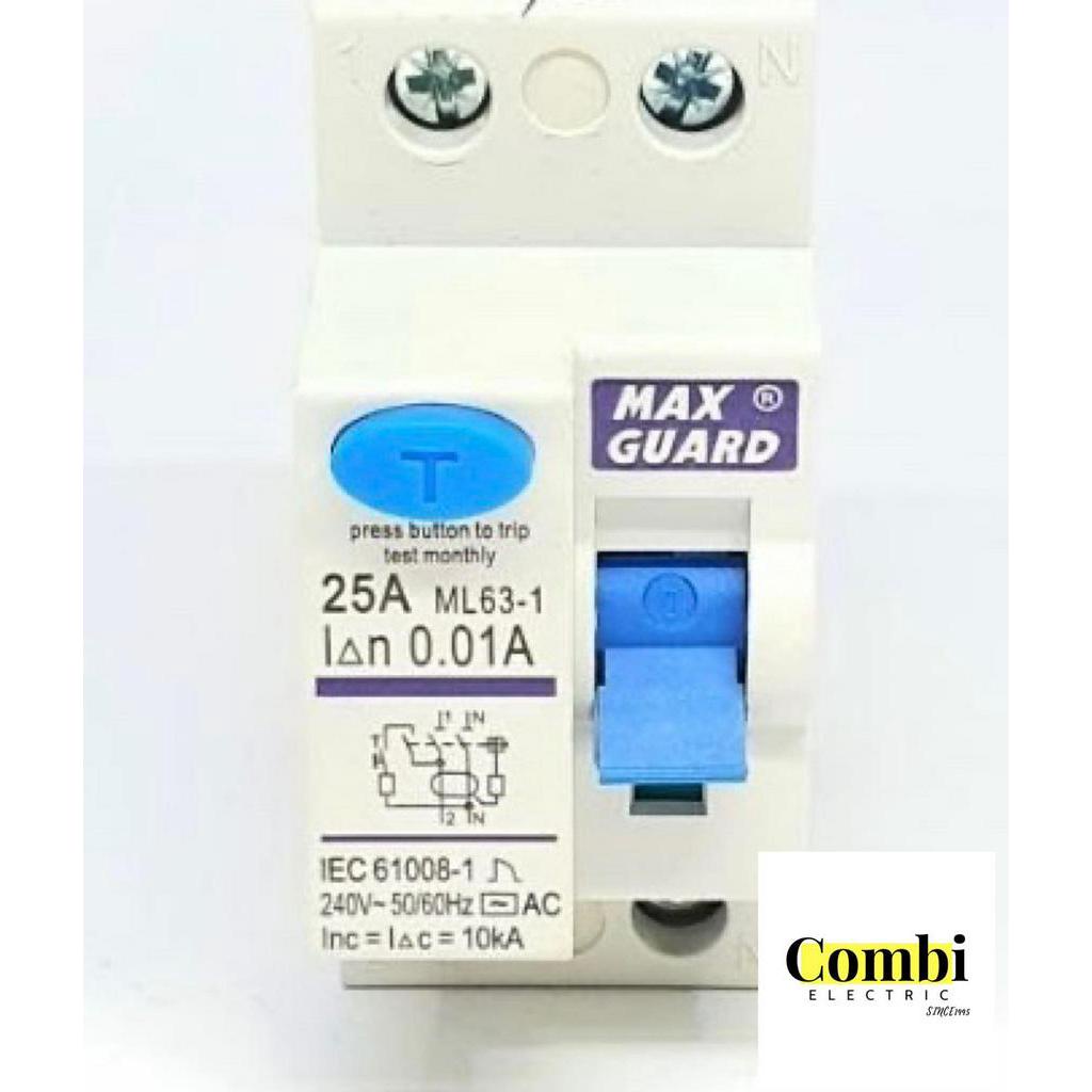 MAXGUARD 25A 2P ELCB RCCB 10mA SIRIM APPROVE | Shopee Malaysia
