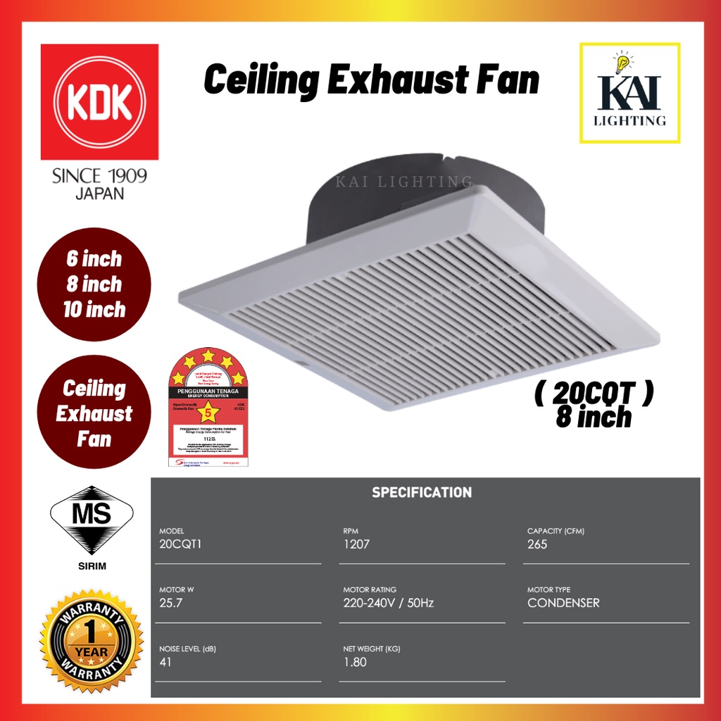 KDK 15TGQ 20TGQF 20CQT 25TGQ 6" 8" 10" Ceiling Ventilation Fan ...