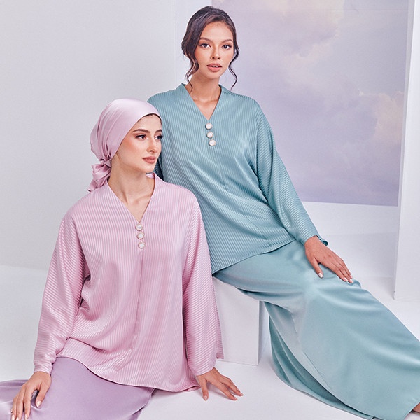 MC Vogue Nia Button Texture Baju Kurung Satin Set Baju Raya 2022 ...