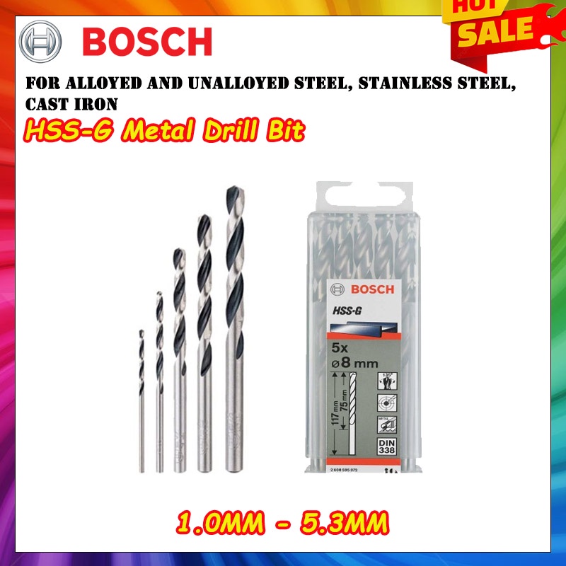 Bosch HSS-G Metal Drill Bit 1.0-5.3mm For Alloyed and Unalloyed Steel, Stainless Steel, Cast ...