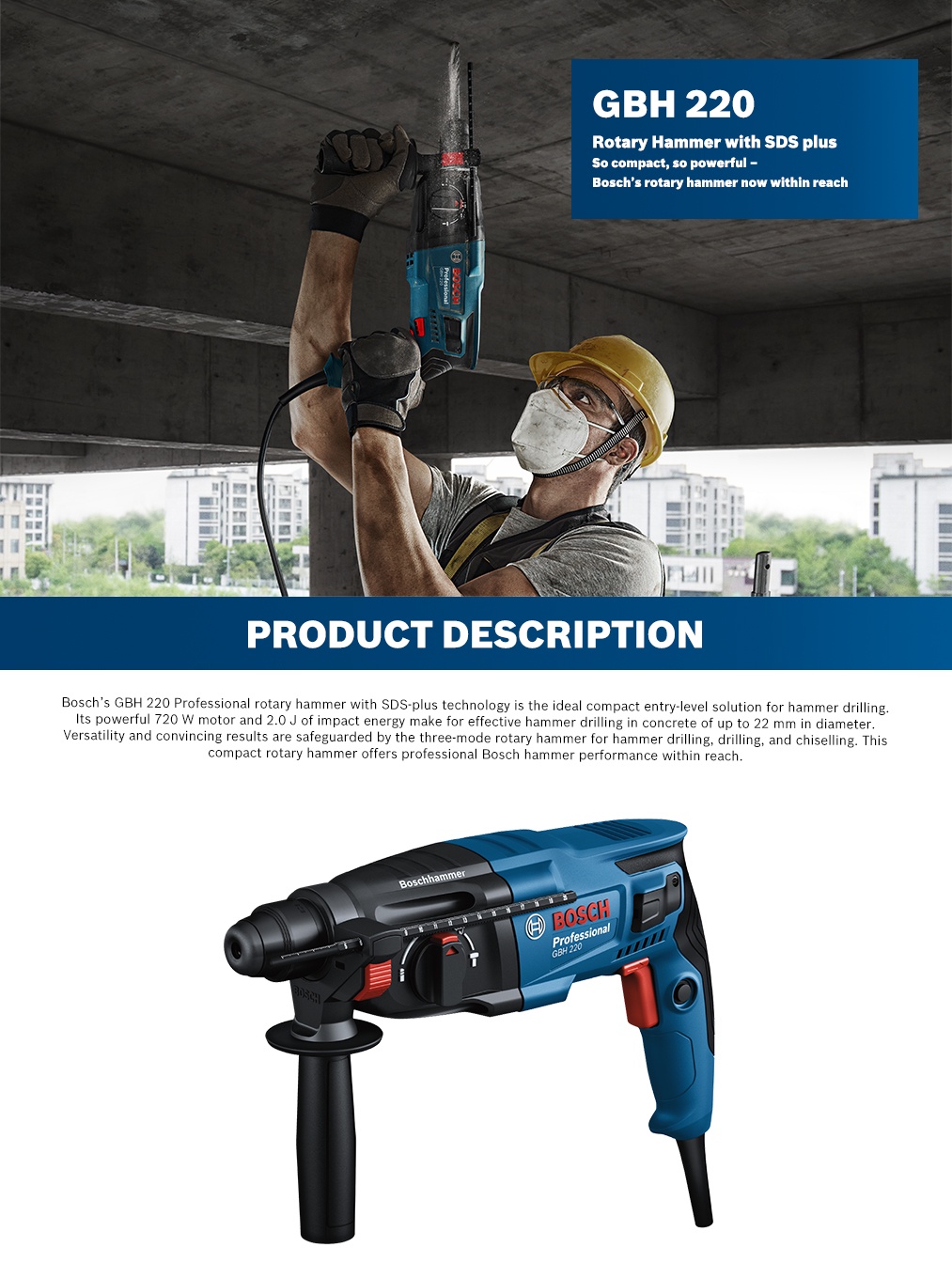 BOSCH GBH 220 Professional Rotary Hammer Set - 06112A60L1 | Shopee Malaysia