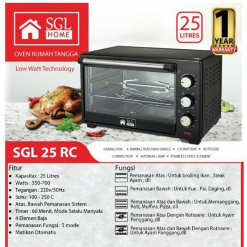 Electric ELECTRIC OVEN SGL 25 RC LITER WITH ROTISSERIE LIGHT HEATING TOP BOTTOM TIMER CHICKEN ...