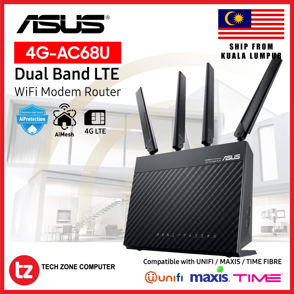 ASUS 4G Router 4G-AC68U AC1900 Dual Band LTE WiFi Modem Router, AiMesh ...