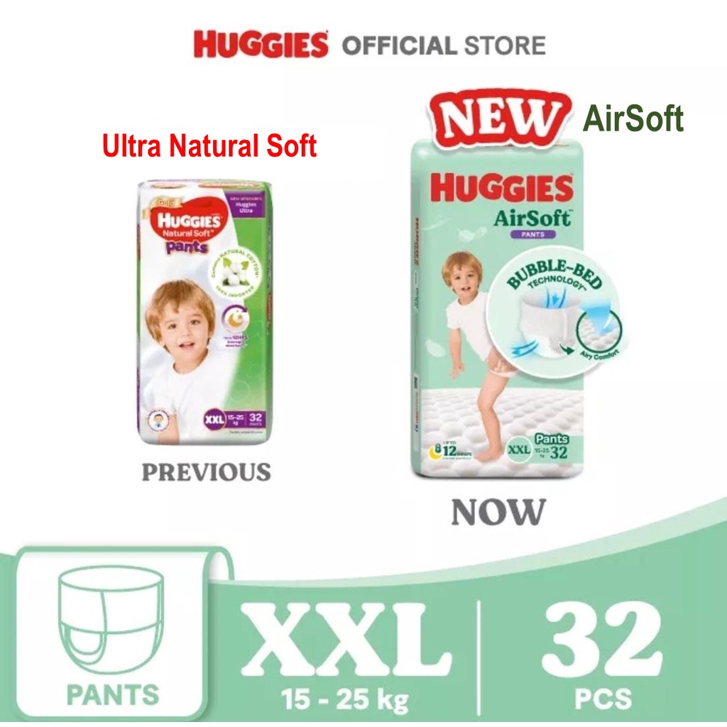 Huggies Ultra Natural Soft / Huggies Airsoft Pants XXL32/24 x 1 Super ...