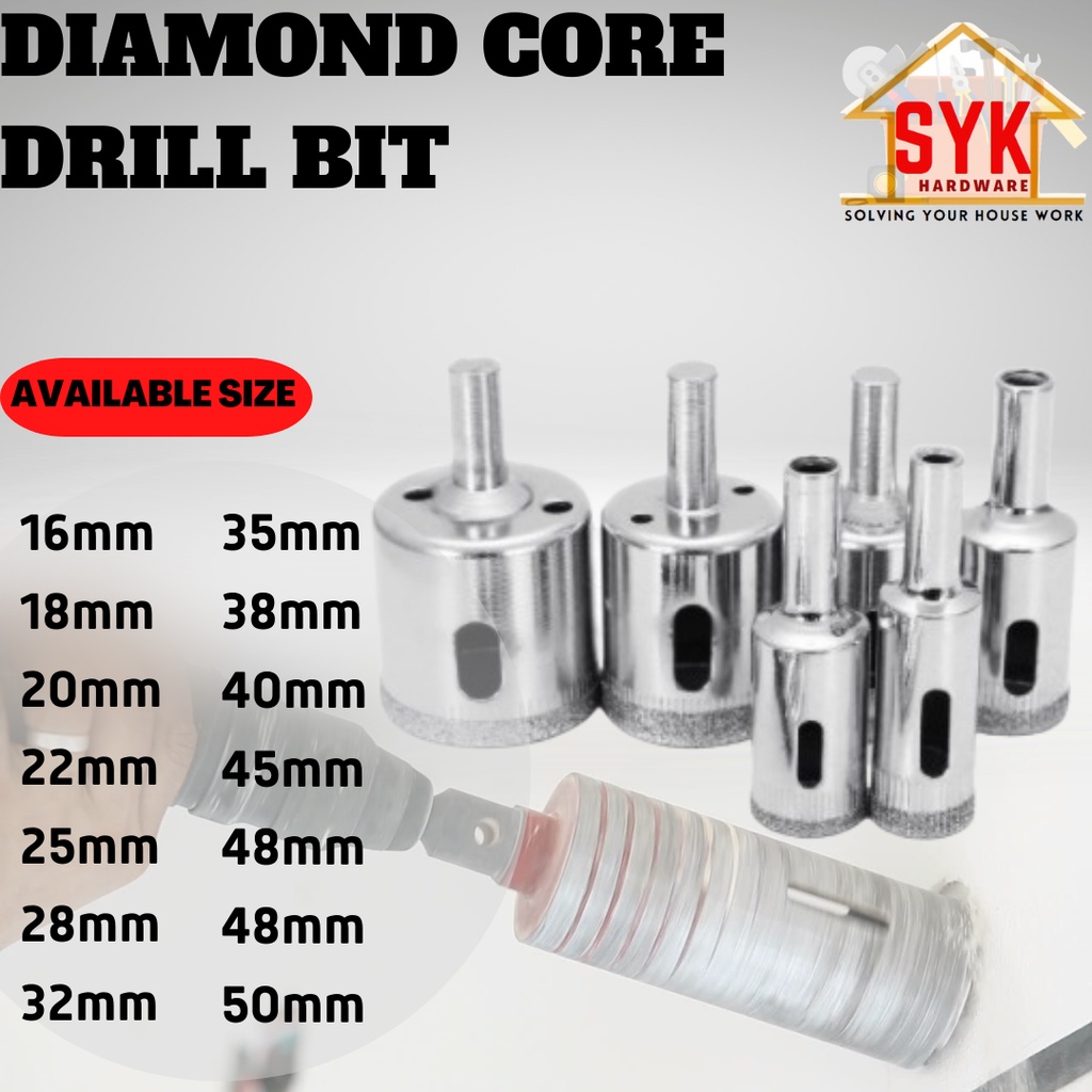 SYK DIAMOND Core Drill Bit (16mm-50mm) Mata Drill Bit Set Hole Saw ...