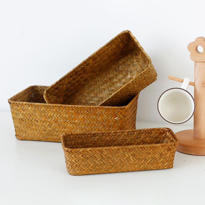 Ready Stock Straw Storage Boxes Simple Sundries Storage Basket Woven ...
