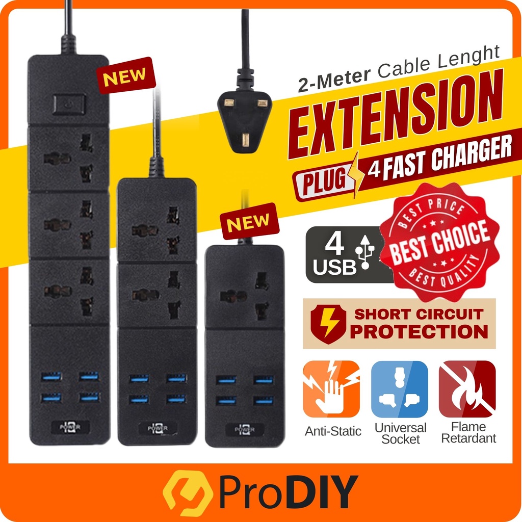 LUCKY HAWK 5V 6.2A 2 International Power Socket 4 USB Port UK Extension ...