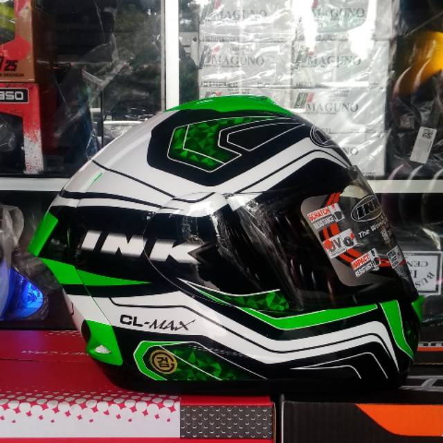 Helmet full face ink cl-max Series 5 black white green fluo | Shopee ...
