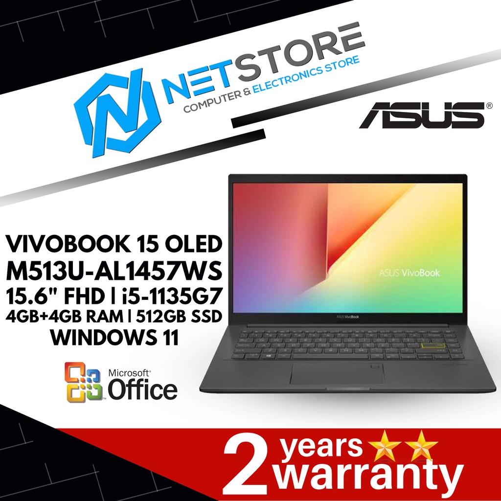 ASUS VIVOBOOK 15 OLED M513U-AL1457WS 15.6" FHD LAPTOP | i5-1135G7 | 4GB ...