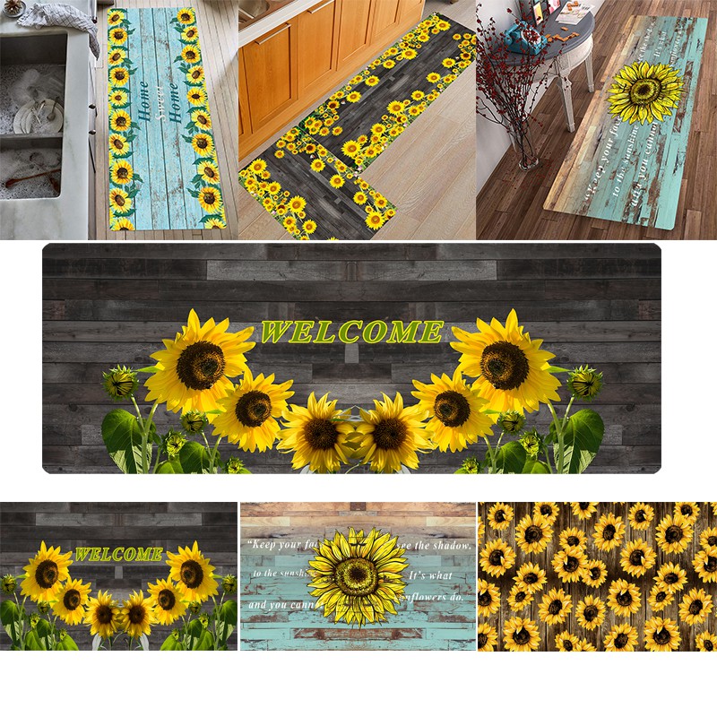 Hallway Runner Rug Rubber Backing - Sunflowers On Wooden Runner Rug for ...