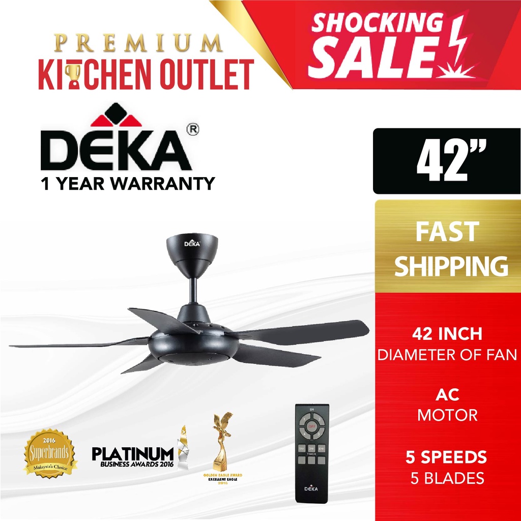 Deka 42" 5 Blades 5 Speeds AC Motor Ceiling Fan | Remote Control ...