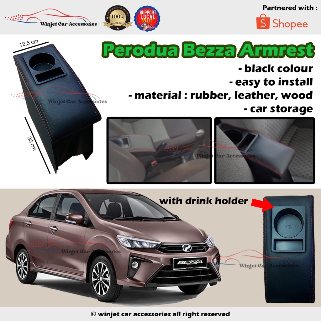 Perodua Bezza Car Armrest Box With Drink Holder PVC Red Line Tempat ...