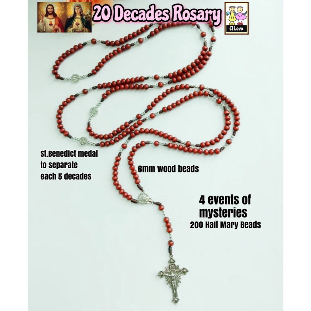 20 DECADES WOOD BEADS ROSARY WITH ST BENEDICT MEDAL | Shopee Malaysia