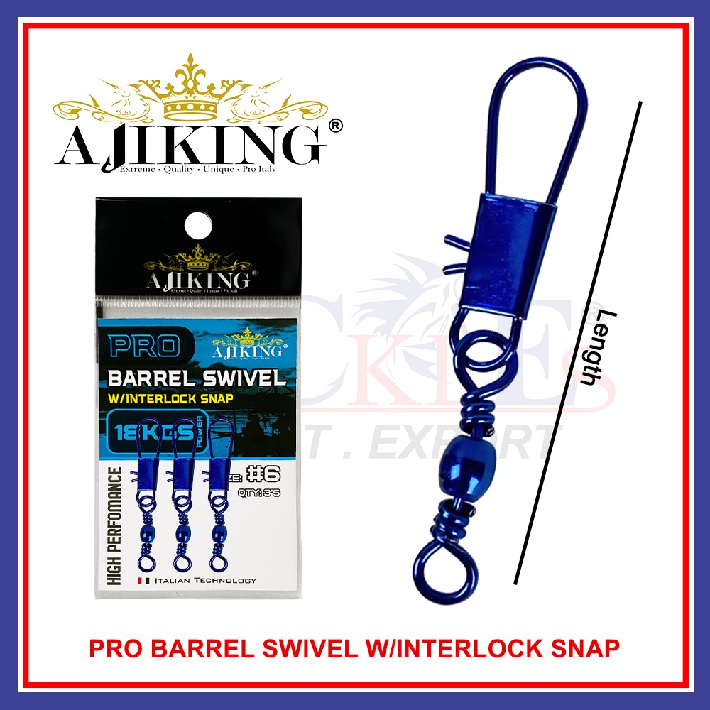 Ajiking Pro Barrel Swivel With Interlock Snap Power 18kg-28kg Fishing ...