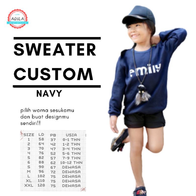 Custom Children 's Name Sweater (navy / Blue Dongker Color) | Shopee ...