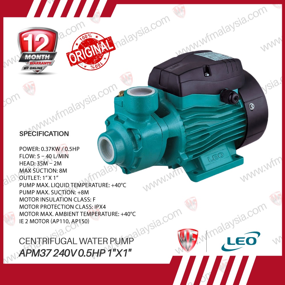LEO APM37 240V 0.37kW 0.5HP 1''x1'' Centrifugal Water Pump APM 37 (12 Months Warranty) | Shopee ...