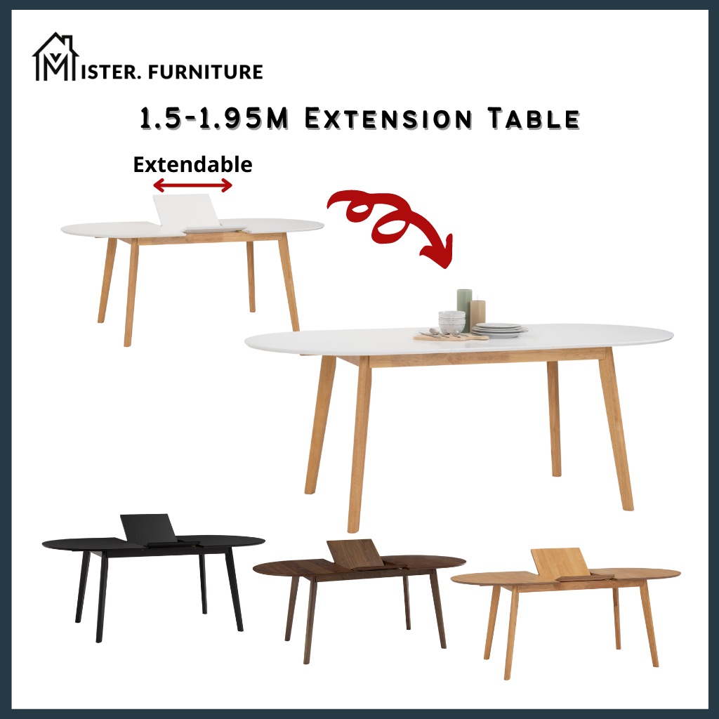 WAZER 1.5M-1.95M Extendable Dining Table 6 Seater Dining Table 8 Seater ...