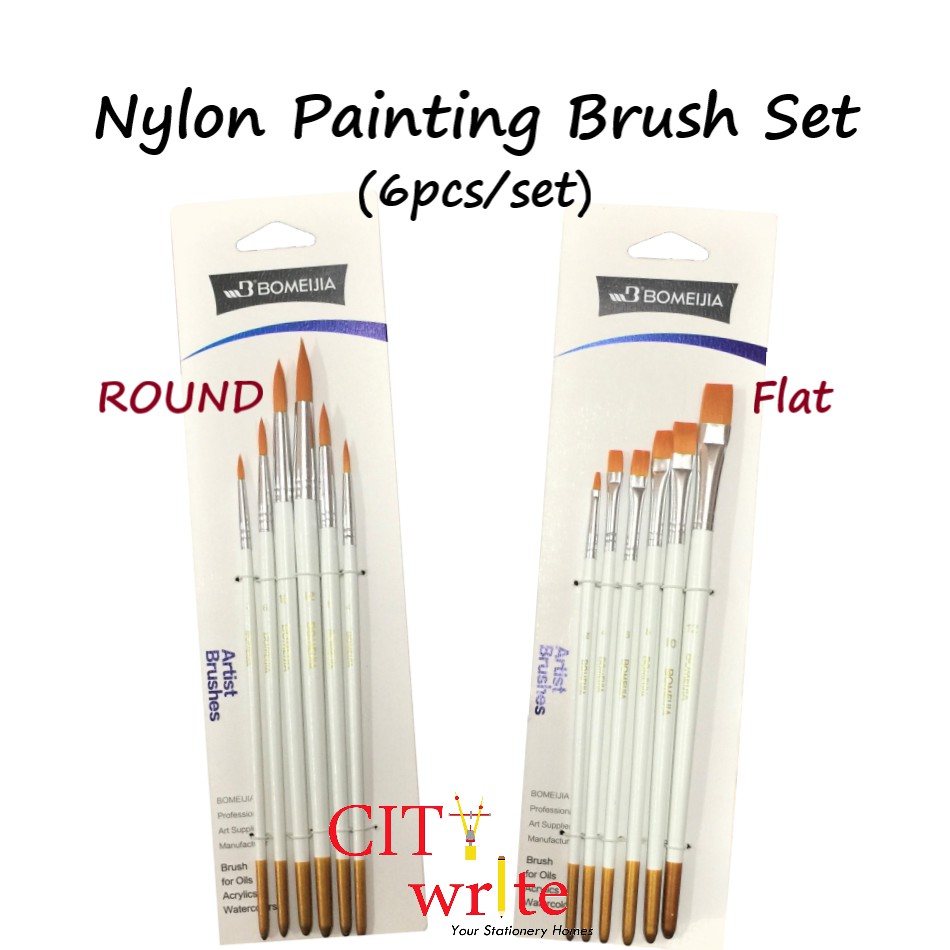 6pcs/Set Round/Flat Heads Artist Quality Paint Brush for Oil, Acrylic ...