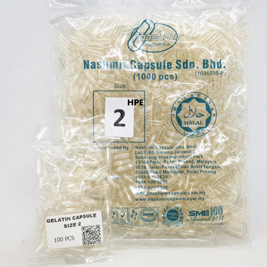 Kapsul Kosong HALAL Size 2 (100pcs) 空胶囊 / Empty Gelatin Capsule Nashmir ...