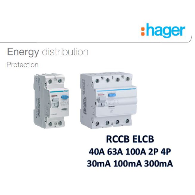HAGER ELCB RCCB 30MA 100MA 300MA 40A 63A 100A 2POLE 4POLES | Shopee ...