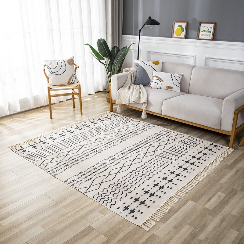 120x200cm Cotton Carpet Tatami Karpet Hand Woven Tassel Tribal Pattern ...