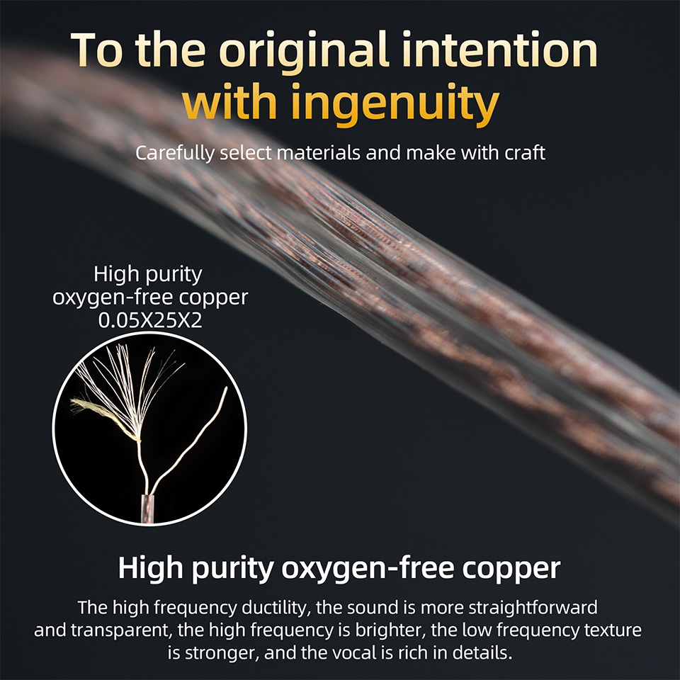 KZ High Purity Oxygen-free Copper Flat Upgrade Cable Headset Original ...