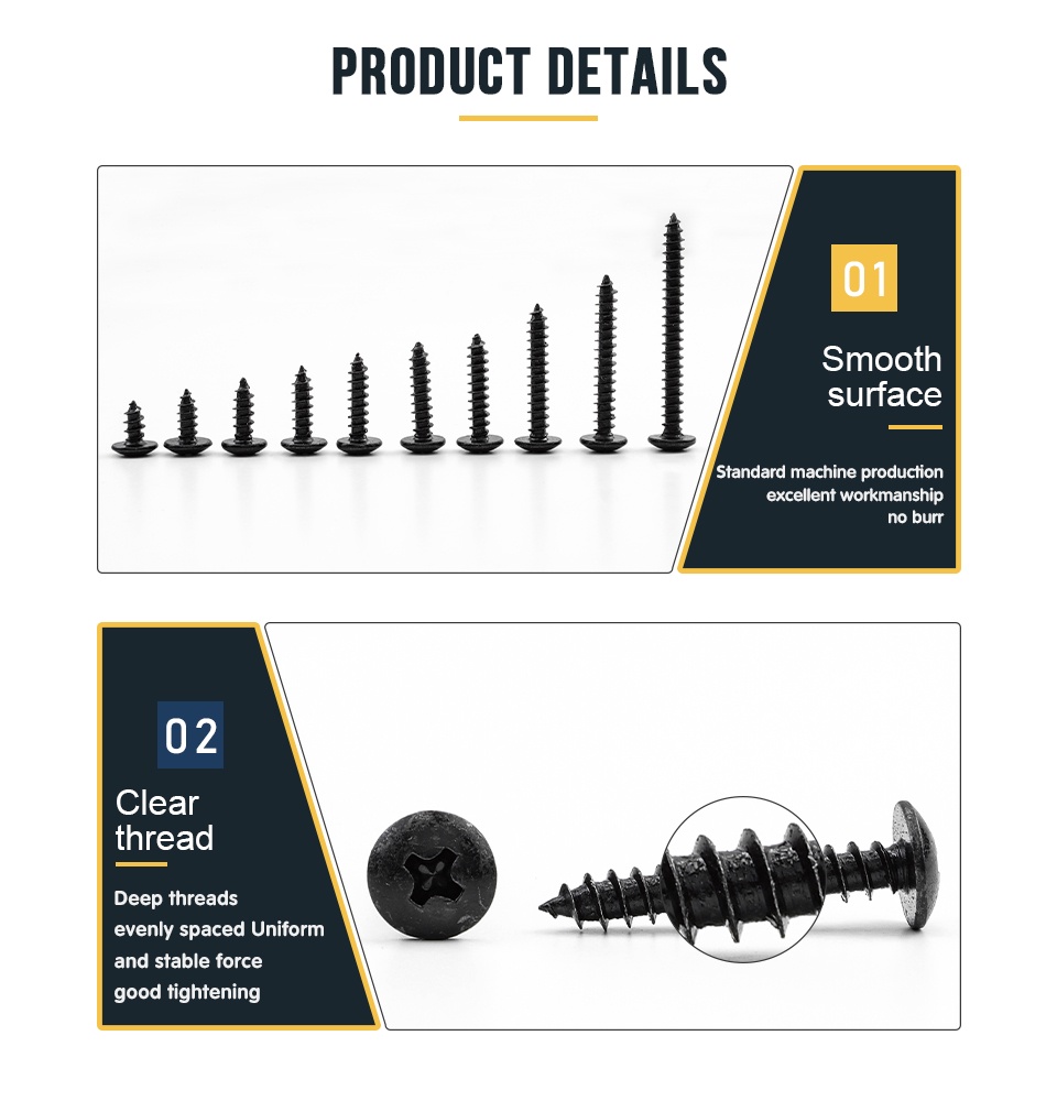 NINDEJIN Truss Head Self Tapping Screw Set M3-M5 Carbon Steel Phillips Round Mushroom Head Screw ...