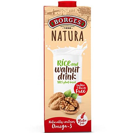 BORGES Natural Rice & Walnut Milk Drink, Vegan, Omega 3, Gulten Free, 1 ...