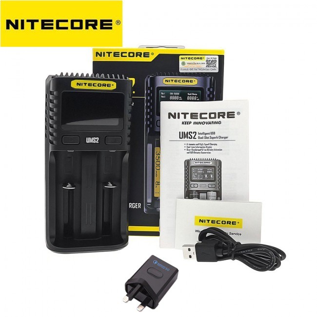 Nitecore Superb Fast Charge UMS2 Smart LCD Display UK Plug Fast Charger ...