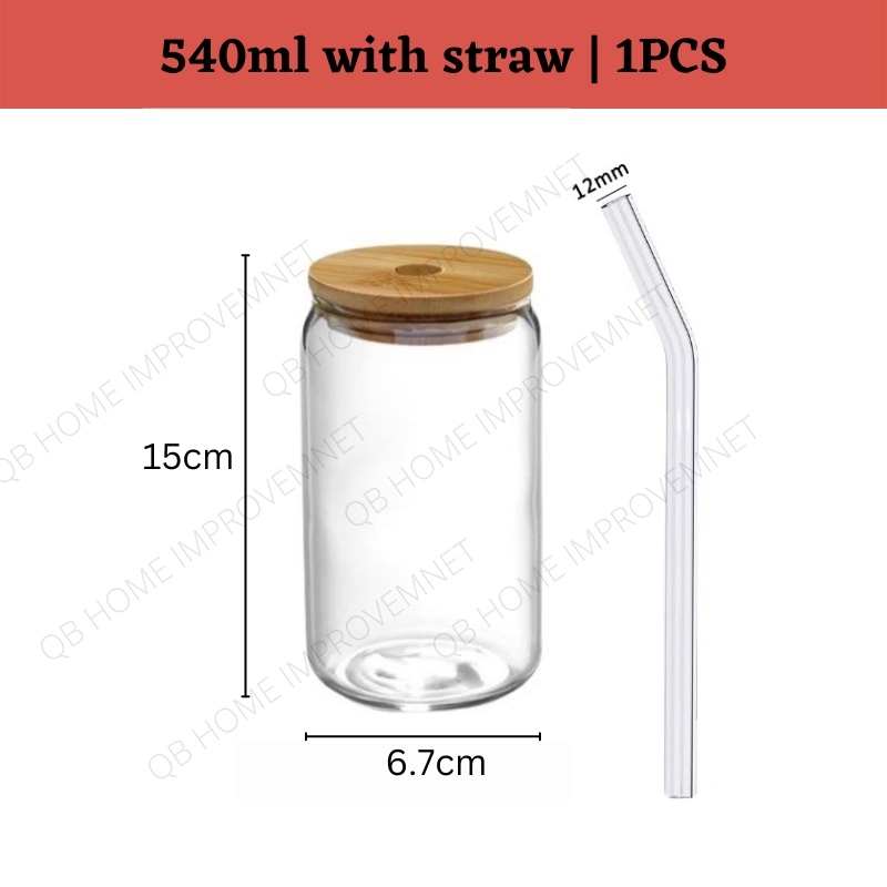 Transparent Glass Cup With Straw With Handle Botol Air 400ml 540ml Gelas Cawan Kaca Doorgift ...