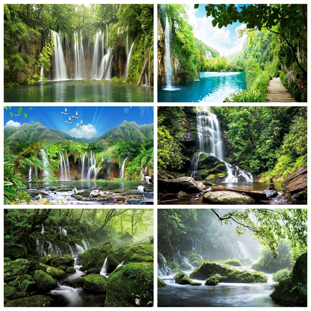 Landscape Waterfall Lake Spring Tree Green Nature Scenery Scene ...
