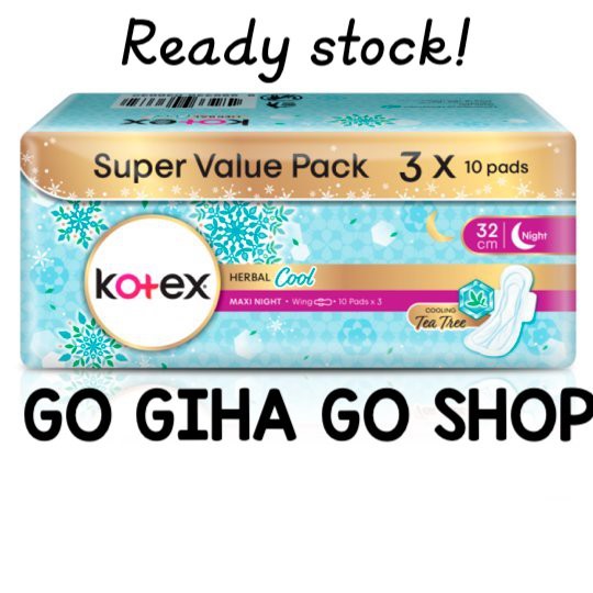 Kotex Herbal Cool Overnight Wing 32cm (10's x 3 Packs) | Shopee Malaysia