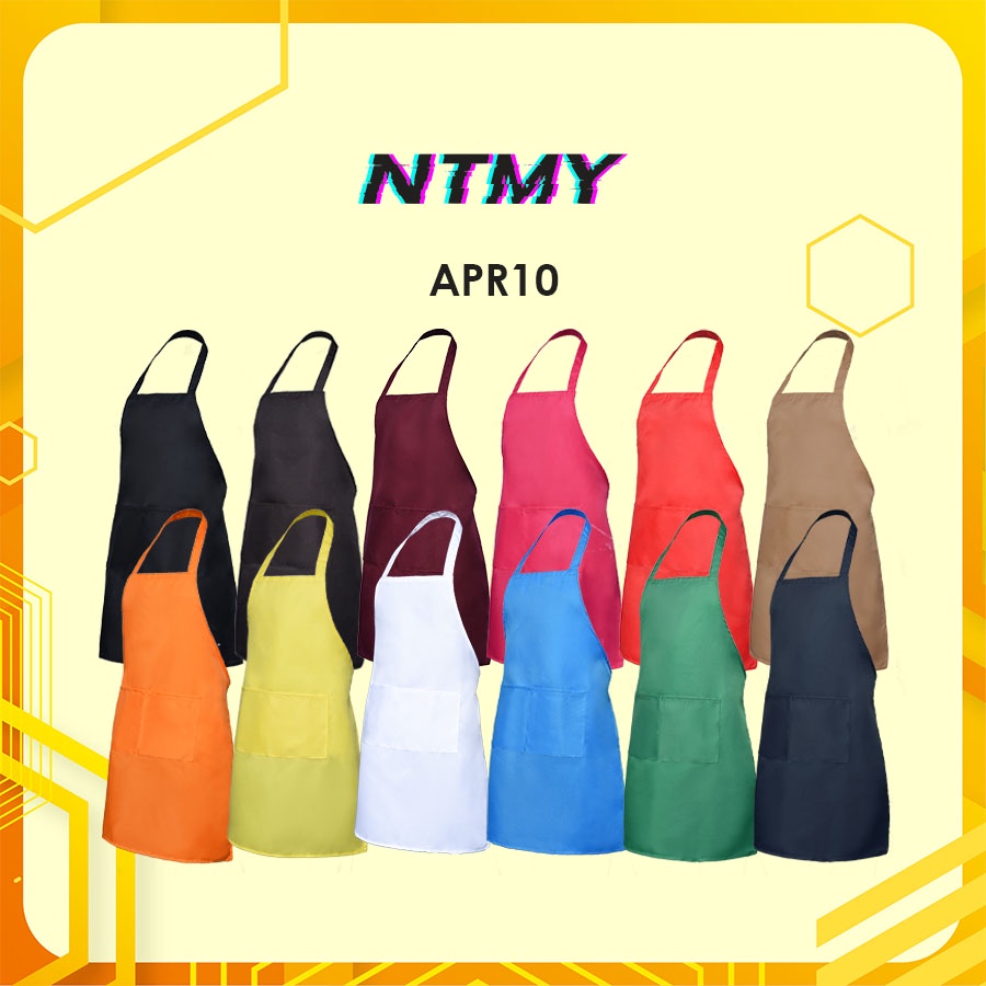 NTMY Full Apron 100% Polyester Front Pocket Hang Neck Chef Kitchen ...