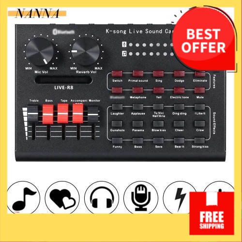 R8 Live Sound Card with Audio Cable USB Cable Sound Effects Dodge Mode ...