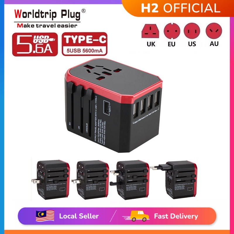 H2 Universal Travel Adapter All in One International Worldwide Wall ...