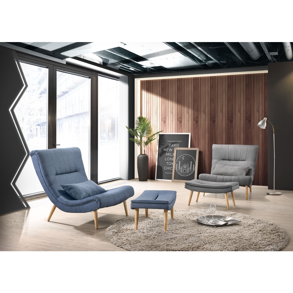 STARS Sofa Chair Solid Wood with Stool 1 Seater Hotel Lounge Chair Lazy ...