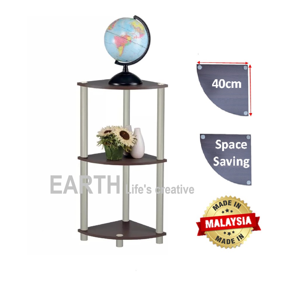 Earth 3 Tier Corner Shelves/Book Shelf/Display Rack/Space Saving Corner ...