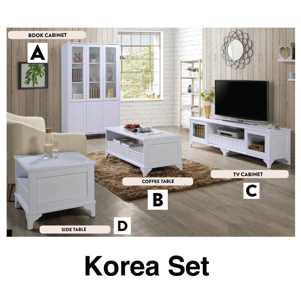 KOREA SET/ BOOK CABINET/SIDE TABLE/COFFEE TABLE/ TV CABINET/ SET LIVING ...