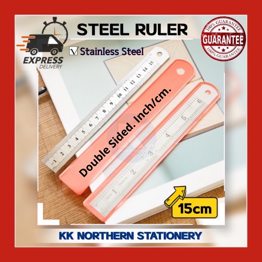 Stainless Steel Double Sided Ruler 15cm 6inch/ Pembaris Pengukur 15cm ...