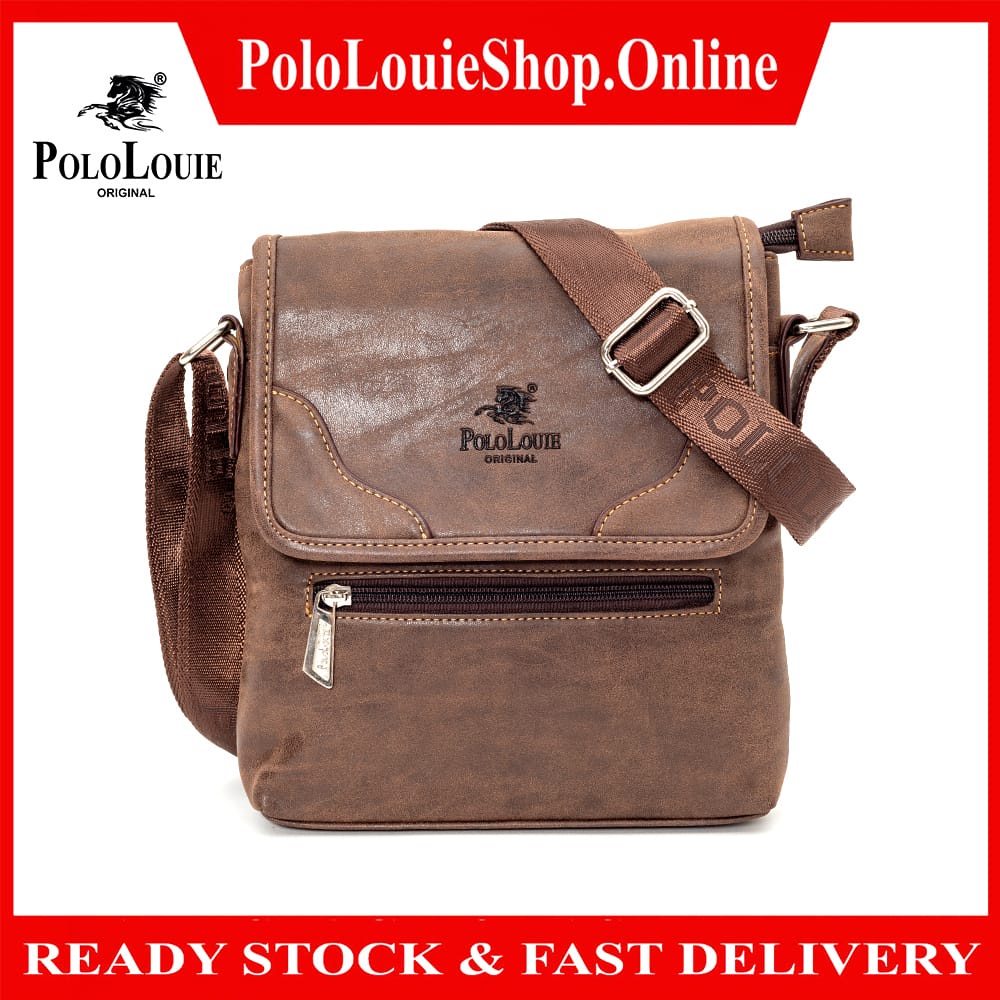 Original Polo Louie Men Rough Leather Sling Shoulder Bag Travel ...