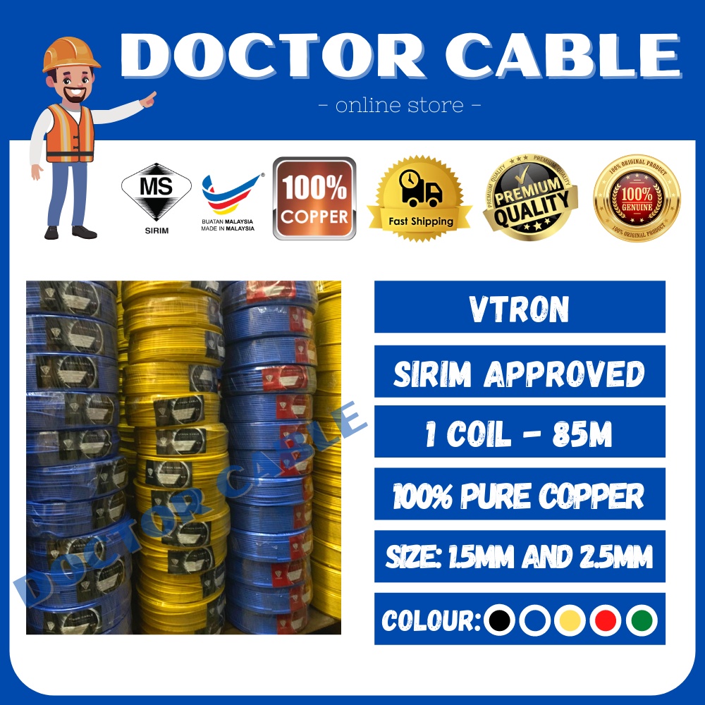 [🔥NEW READY STOCK🔥]100% Pure Copper Vtron PVC Insulated Cable 1.5mm 2.5mm Wire Wiring SIRIM ...