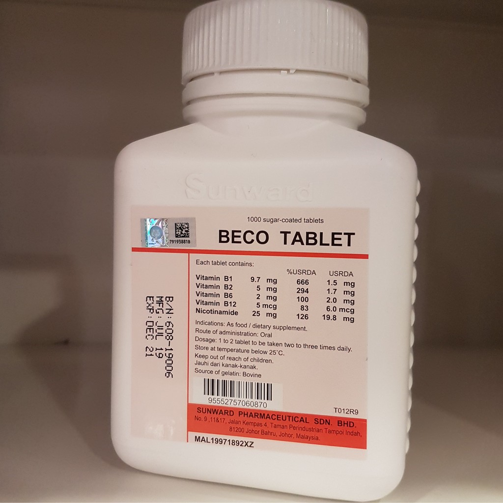BECO TABLET SUNWARD VITAMIN B COMPLEX 1000'S | Shopee Malaysia