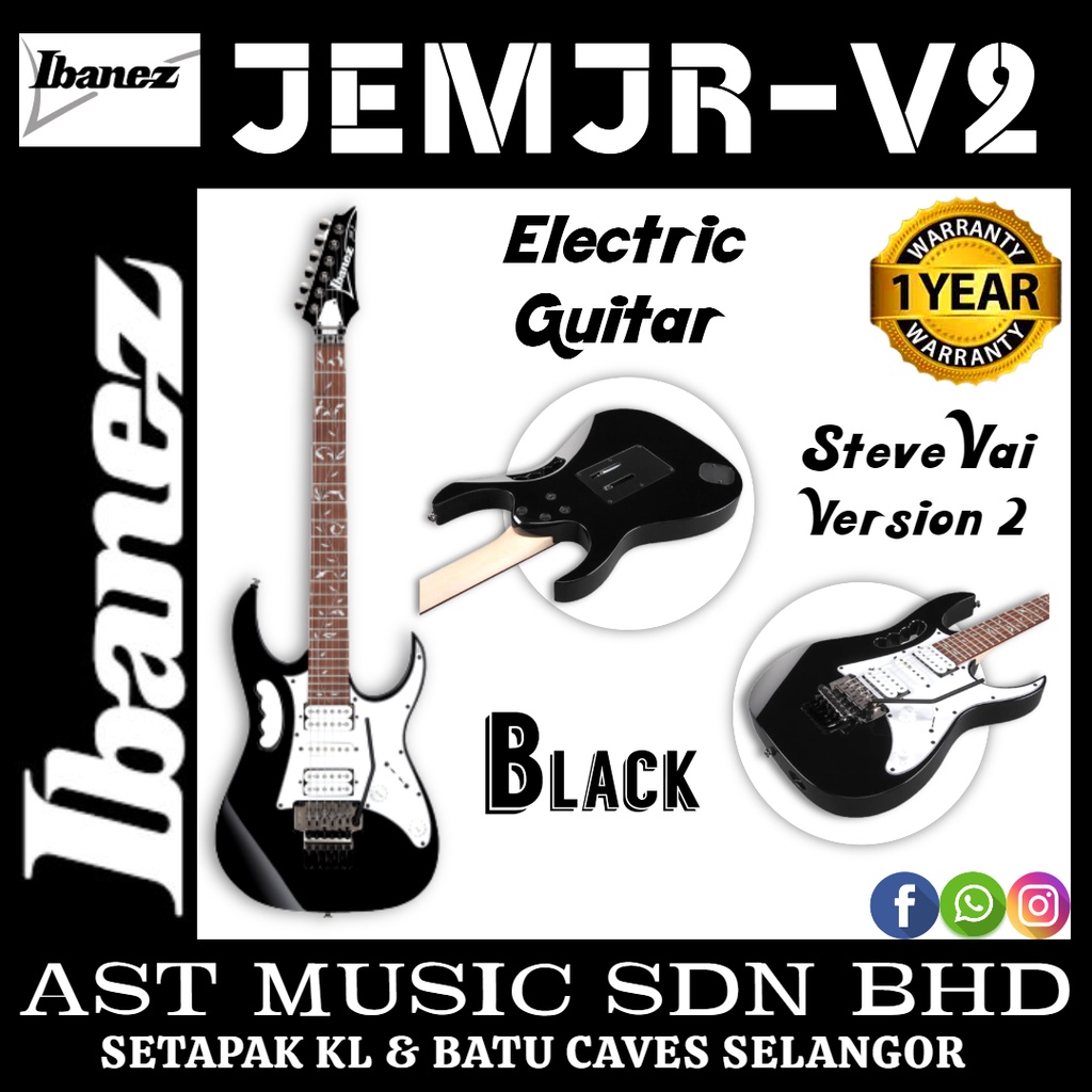 Ibanez JEMJR-V2 Steve Vai Version 2 Electric Guitar - Black ( Jemjr V2 ...