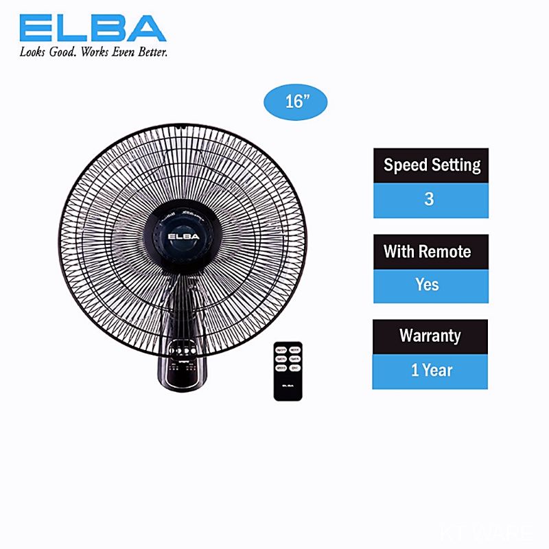 Elba 16" Wall Fan With Remote Control EWMF-E1646RC(BK) Kipas dinding ...