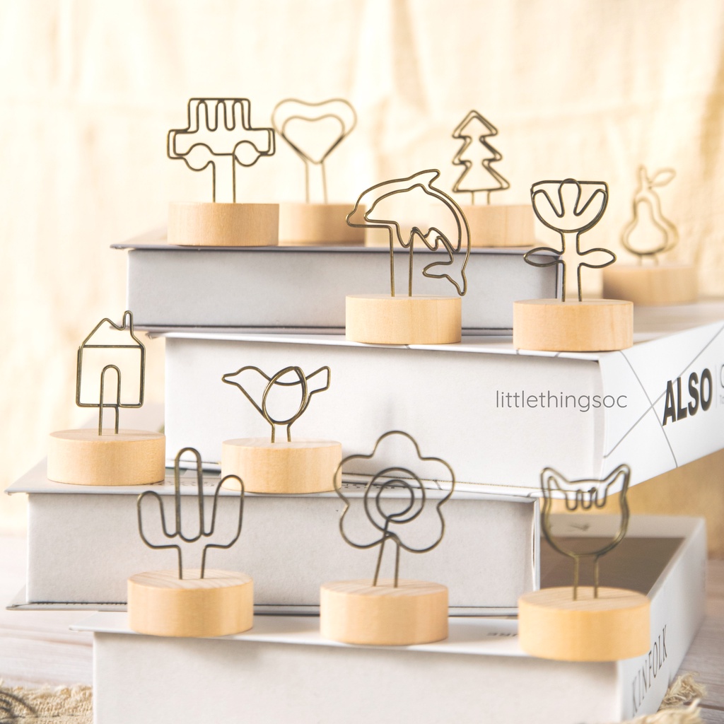 HOT SALE 🔥 Memo Holder 18 Retro Design Wooden Stand Pincer Metal ...